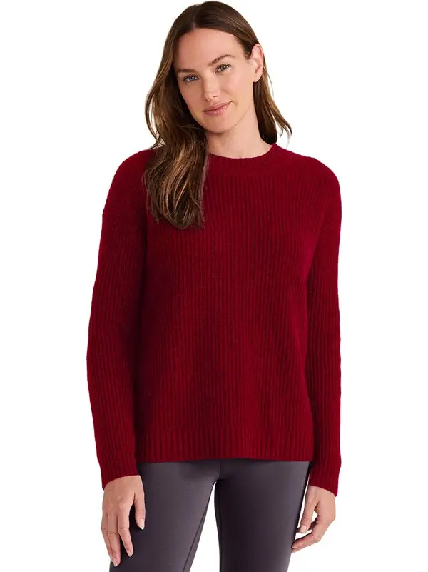 HAVEN WELL WITHIN Cashmere Shaker Stitch Crewneck Sweater - Deep Cranberry