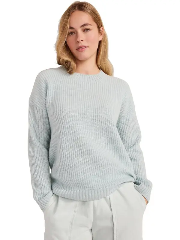HAVEN WELL WITHIN Cashmere Shaker Stitch Crewneck Sweater - Deep Sea Glass