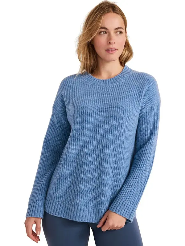 HAVEN WELL WITHIN Cashmere Shaker Stitch Crewneck Sweater - Stillwater Blue Hthr