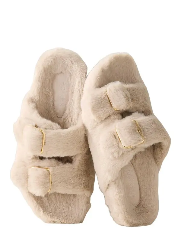 HAVEN WELL WITHIN Faux Fur Buckle Molded Slippers - Cafe Latte