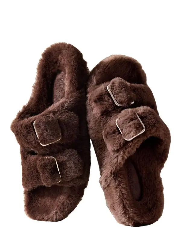 HAVEN WELL WITHIN Faux Fur Buckle Molded Slippers - Ebony