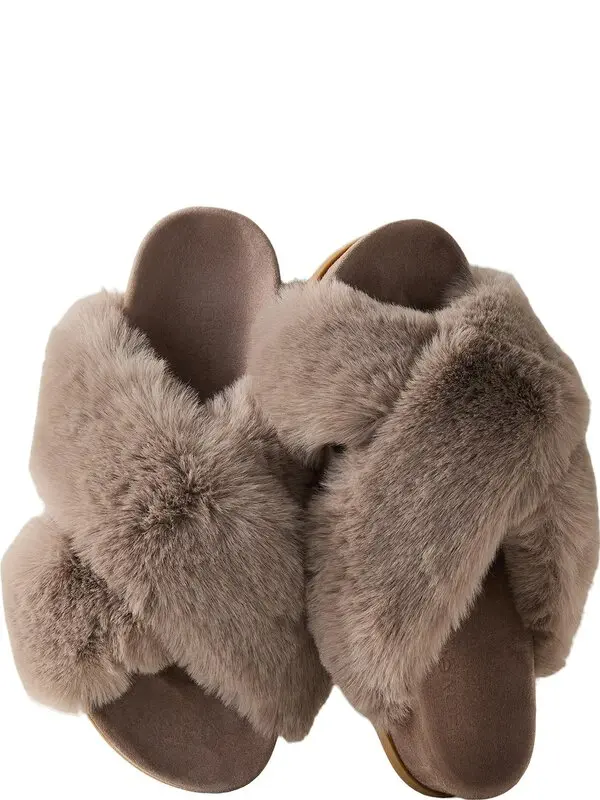 HAVEN WELL WITHIN Faux Fur Criss Cross Molded Slippers - Nightengale