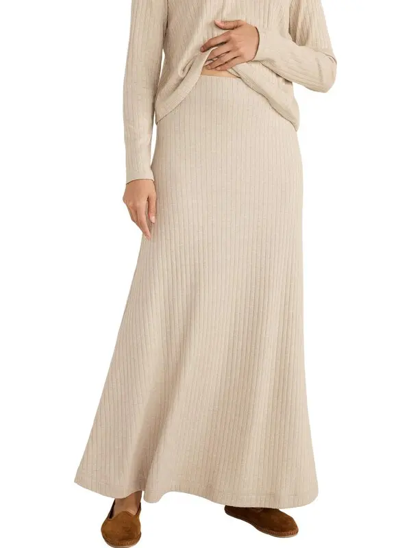 HAVEN WELL WITHIN Lurex Rib Knit Maxi Skirt - Champagne Hthr Metallic
