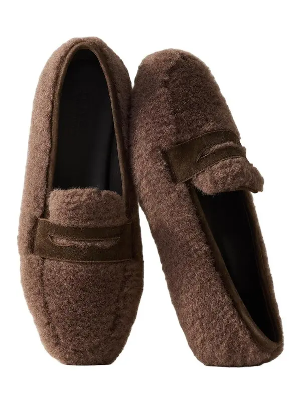 HAVEN WELL WITHIN Sherpa And Leather Moccasins - Burnt Toffee