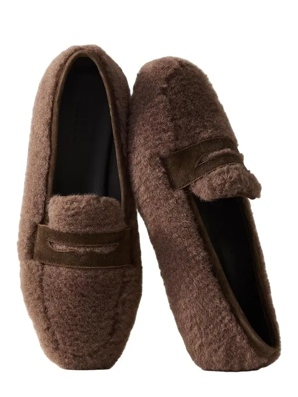 HAVEN WELL WITHIN Sherpa And Leather Moccasins - Burnt Toffee