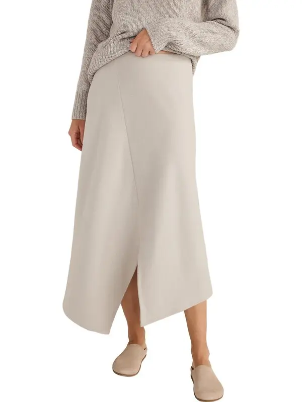 HAVEN WELL WITHIN Wool Blend Split Hem Midi Skirt - Frost