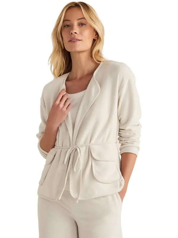 HAVEN WELL WITHIN Brushed Terry Open Front Jacket - Full Moon