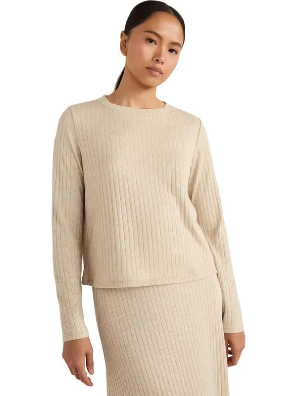 HAVEN WELL WITHIN Lurex Rib Knit Top - Champagne Hthr Metallic