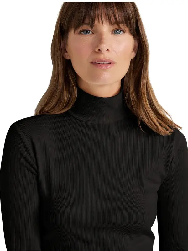 HAVEN WELL WITHIN Organic Cotton Mock Neck Long Sleeve T-shirt - Black