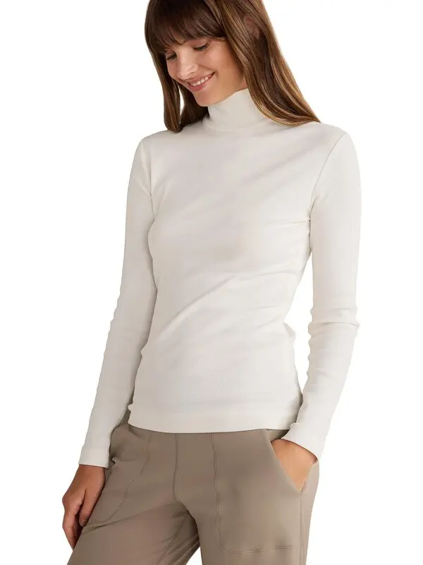 HAVEN WELL WITHIN Organic Cotton Mock Neck Long Sleeve T-shirt - Ivory
