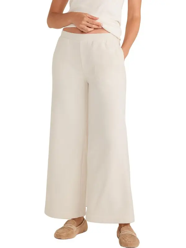 HAVEN WELL WITHIN Brushed Terry Wide Leg Pants - Full Moon
