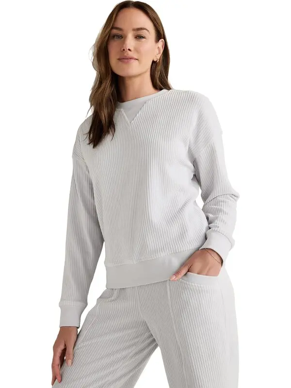 HAVEN WELL WITHIN Corded Velour Crewneck Pullover - Glacier Frost