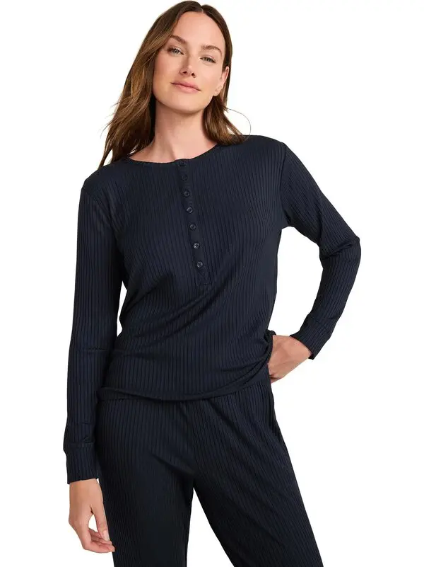 HAVEN WELL WITHIN Ribbed Henley Shirt - Nightfall