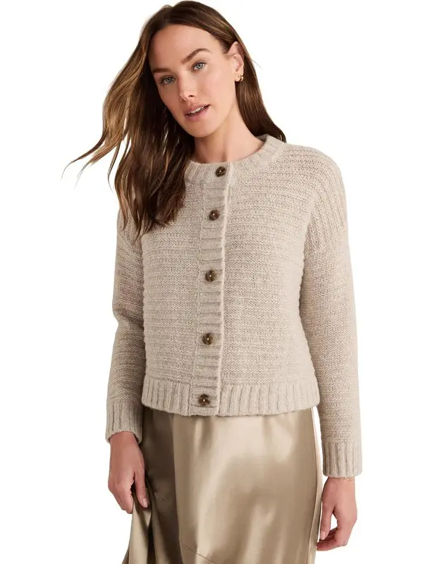 HAVEN WELL WITHIN Merino Wool Cashmere Link Stitch Cardigan - Granite Grey