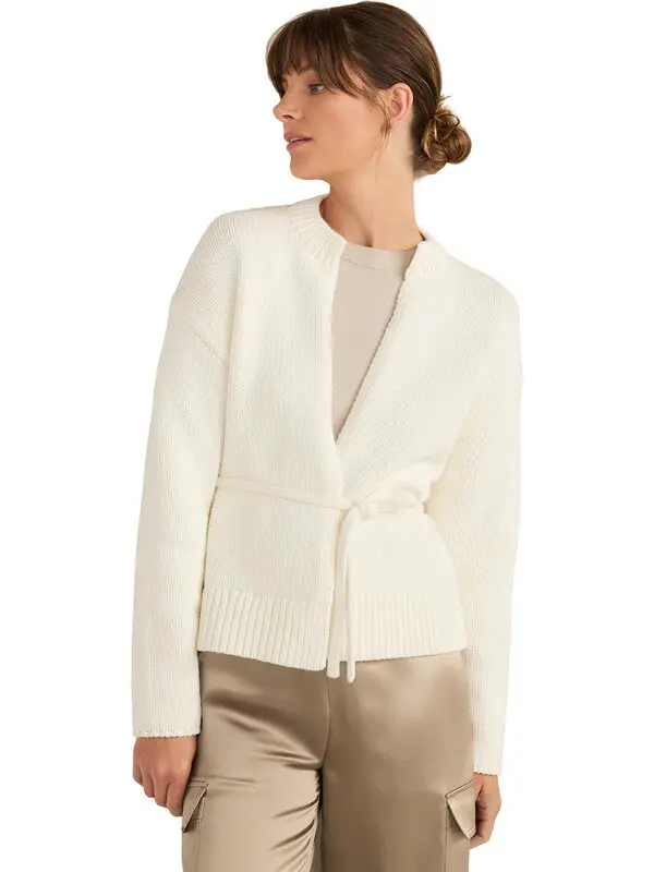 HAVEN WELL WITHIN Chunky Cotton Blend Belted Cardigan - Ivory