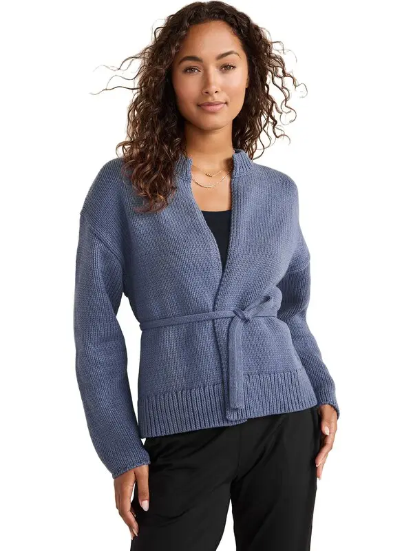 HAVEN WELL WITHIN Chunky Cotton Blend Belted Cardigan - North Sea