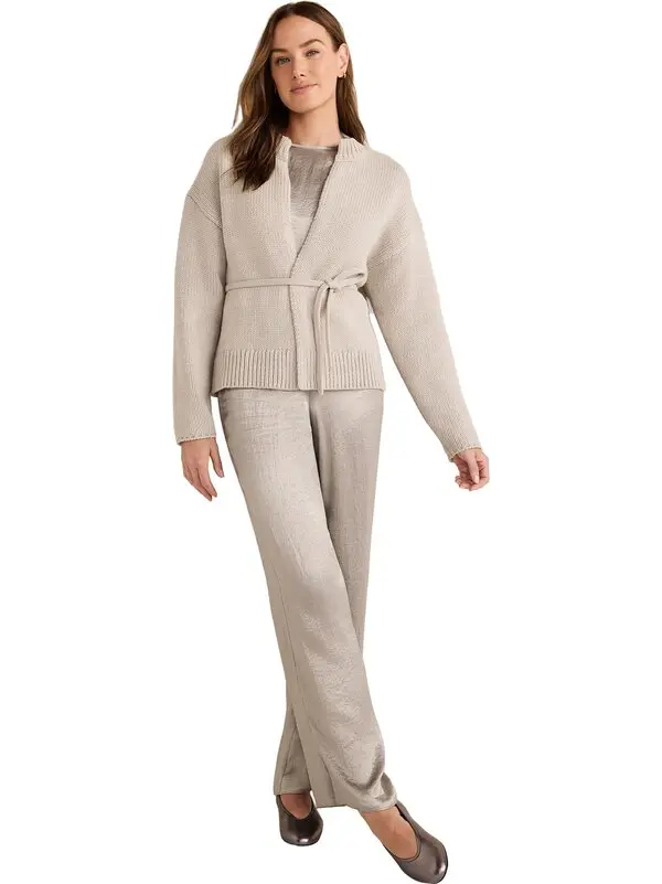 HAVEN WELL WITHIN Chunky Cotton Blend Belted Cardigan - Oyster Shell