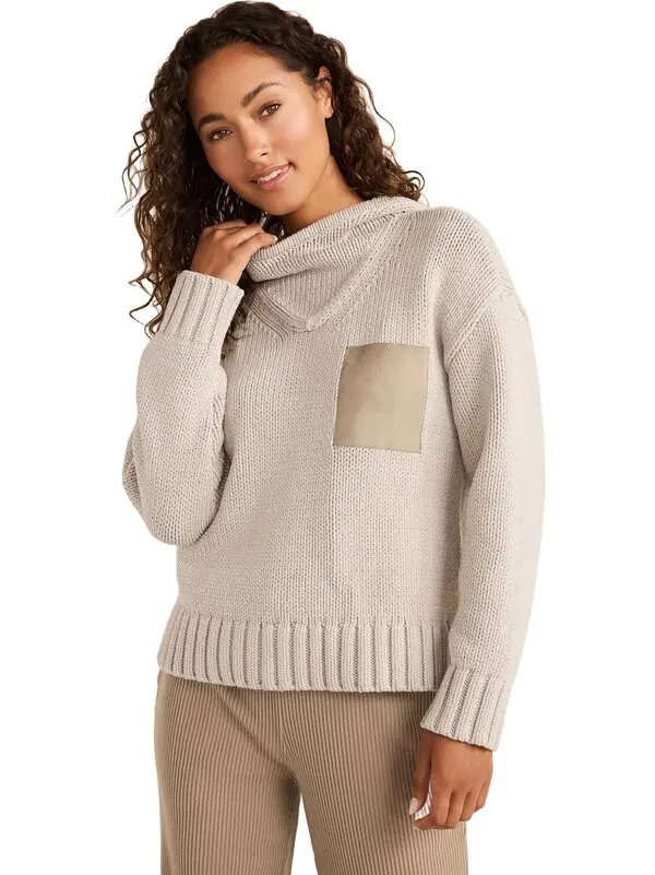 HAVEN WELL WITHIN Cotton Blend Pocket Hoodie - Oyster Shell