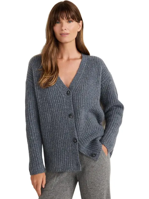 HAVEN WELL WITHIN Marled Cashmere Shaker Stitch Cardigan - Storm