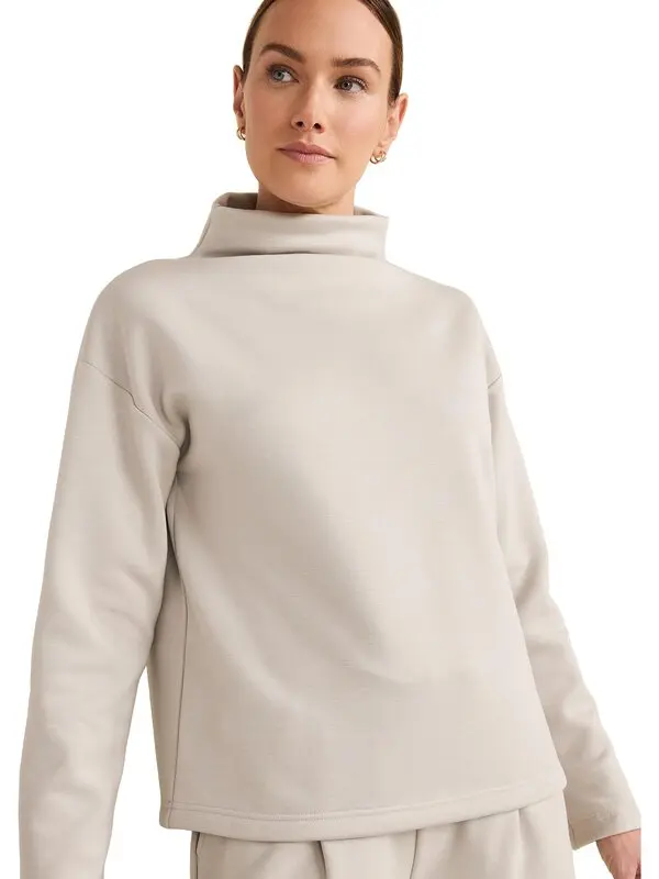HAVEN WELL WITHIN Soft-brushed Fleece Funnel Neck Pullover - Oyster Shell