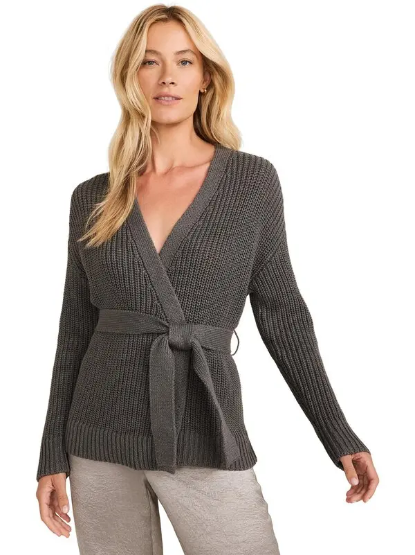HAVEN WELL WITHIN Cotton Blend Lurex Belted Cardigan - Rainfall W,lurex