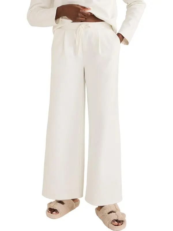 HAVEN WELL WITHIN Soft-brushed Fleece Wide Leg Pants - Ivory