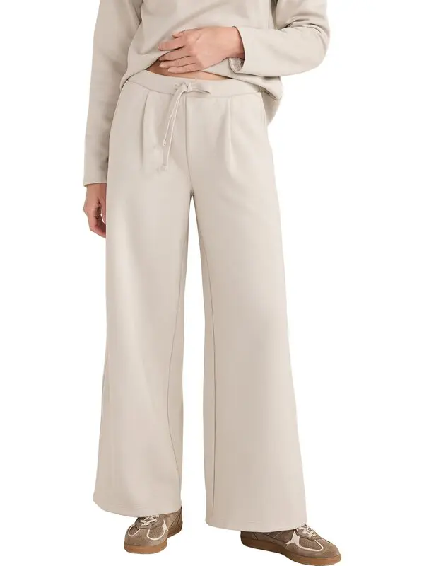 HAVEN WELL WITHIN Soft-brushed Fleece Wide Leg Pants - Oyster Shell