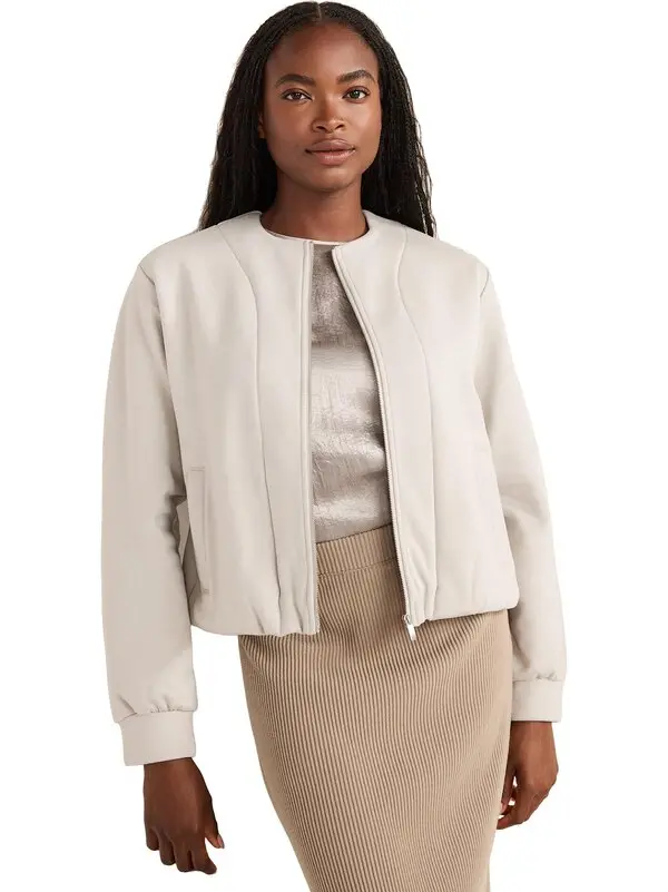 HAVEN WELL WITHIN Soft-brushed Fleece Bubble Bomber - Oyster Shell