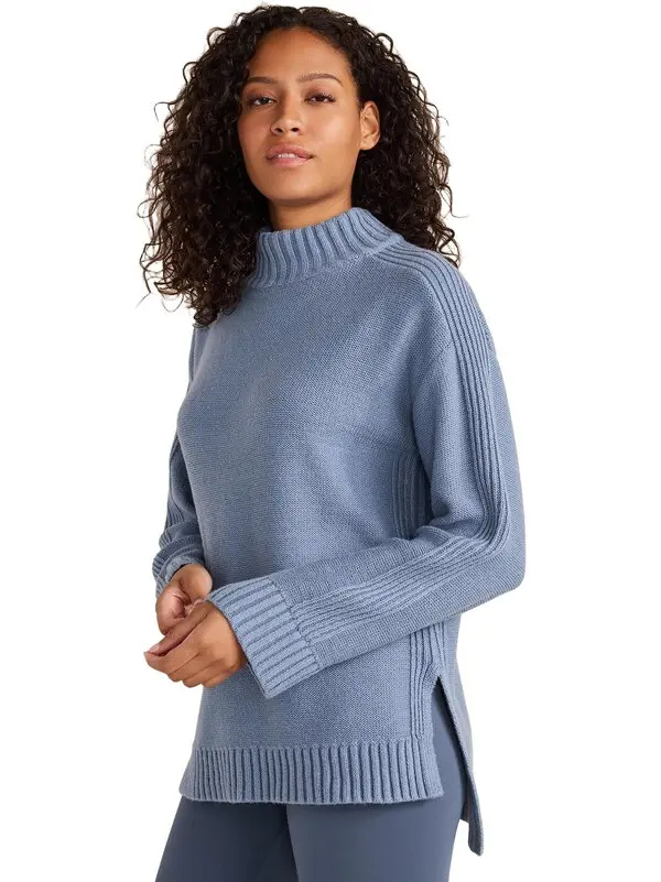 HAVEN WELL WITHIN Cotton Blend Mockneck Sweater - Lake
