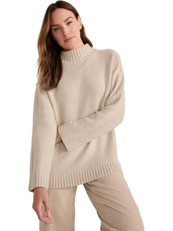 HAVEN WELL WITHIN Cotton Blend Mockneck Sweater - Light Ash