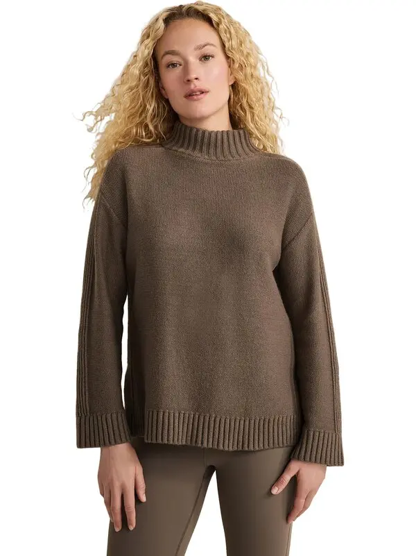 HAVEN WELL WITHIN Cotton Blend Mockneck Sweater - Slate Brown