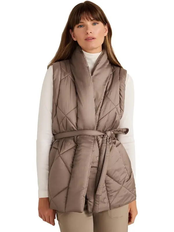 HAVEN WELL WITHIN Shiny Quilted Puffer Vest With Belt - Nightengale