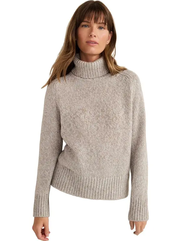 HAVEN WELL WITHIN Marled Cashmere Cocoon Turtleneck Sweater - Icy Blue,full Moon,night