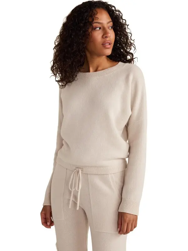 HAVEN WELL WITHIN Cashmere Tie-front Crewneck Sweater - Nimbus