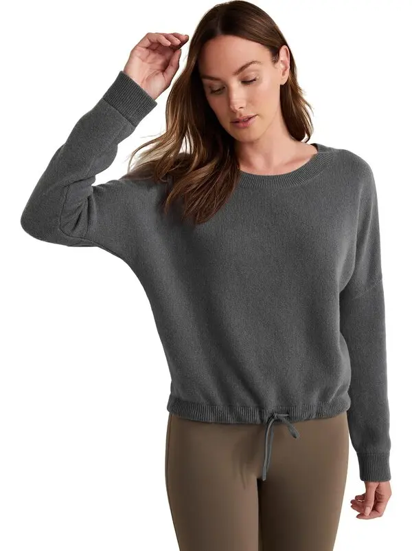 HAVEN WELL WITHIN Cashmere Tie-front Crewneck Sweater - Storm Cloud
