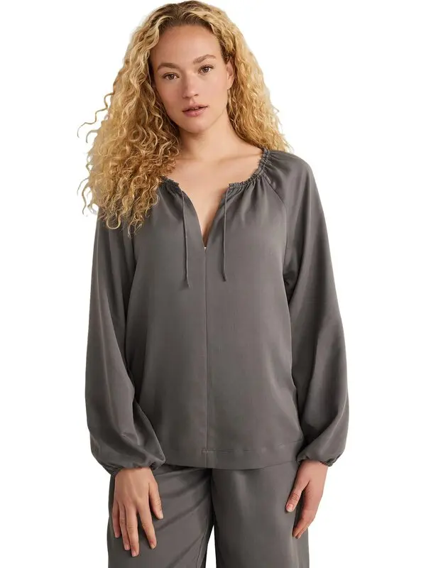 HAVEN WELL WITHIN Washed Split Neck Top - Rainfall