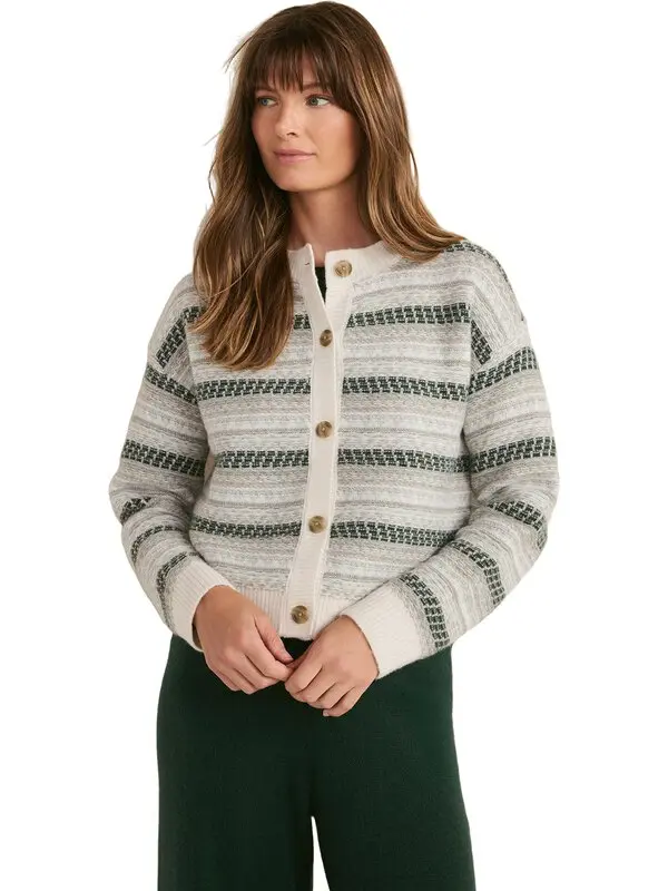 HAVEN WELL WITHIN Wool Blend Fair Isle Cardigan - Sea Mist Hthr