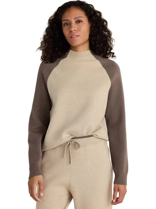 HAVEN WELL WITHIN Viscose Blend Colorblock Crewneck - Pure Taupe Hthr,brown