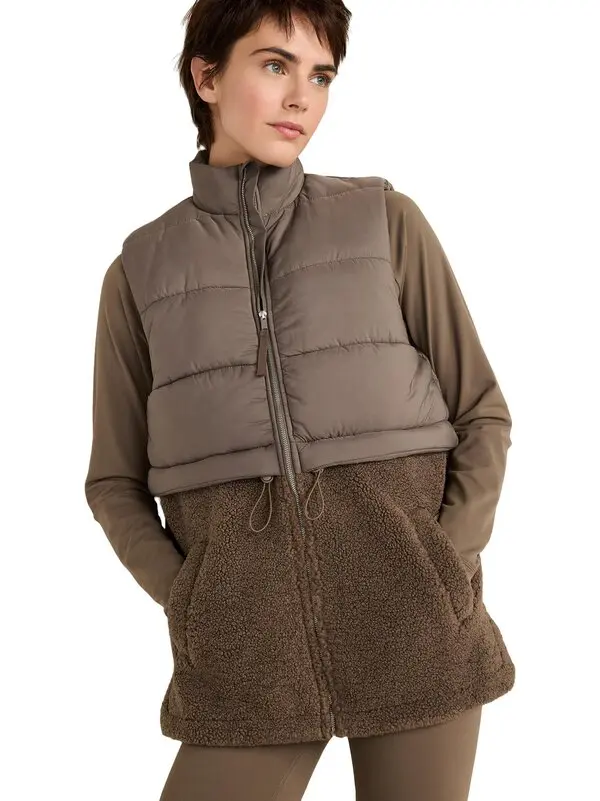 HAVEN WELL WITHIN Sherpa Puffer Vest - Slate Brown