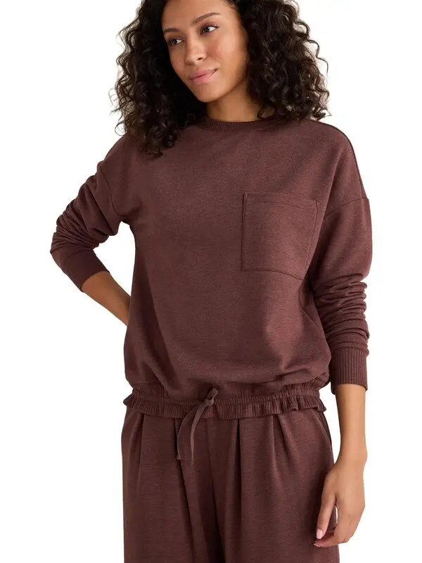 HAVEN WELL WITHIN Fleece Cinched Crewneck - Mahogany Hthr