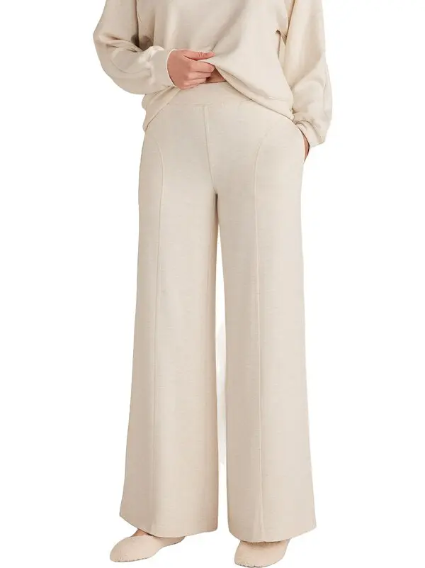 HAVEN WELL WITHIN Soft Knit Wide Leg Pants - Sandstone Hthr