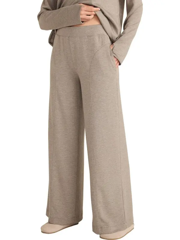 HAVEN WELL WITHIN Soft Knit Wide Leg Pants - Slate Brown Hthr
