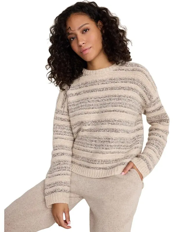 HAVEN WELL WITHIN Cashmere Striped Crewneck - Ivory,fawn,slate Brown