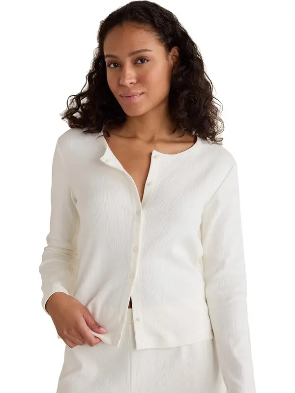 HAVEN WELL WITHIN Organic Cotton Pointelle Cardigan - Ivory