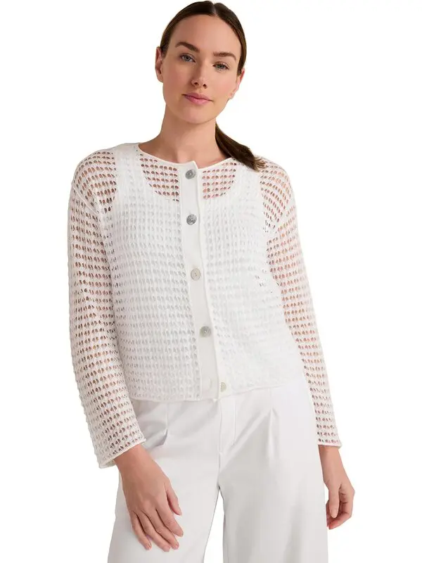 HAVEN WELL WITHIN Organic Cotton Pointelle Cardigan - White