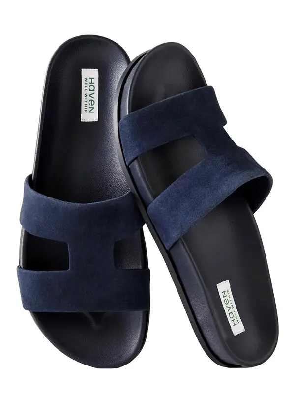HAVEN WELL WITHIN Suede Cutout Slides - Navy