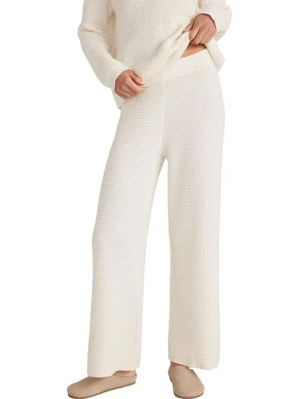 HAVEN WELL WITHIN Organic Cotton Cashmere Waffle Wide Leg Pants - Ivory