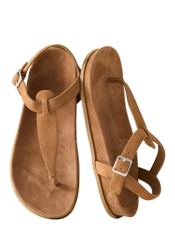 HAVEN WELL WITHIN Suede Thong Sandals With Ankle Strap - Tahini