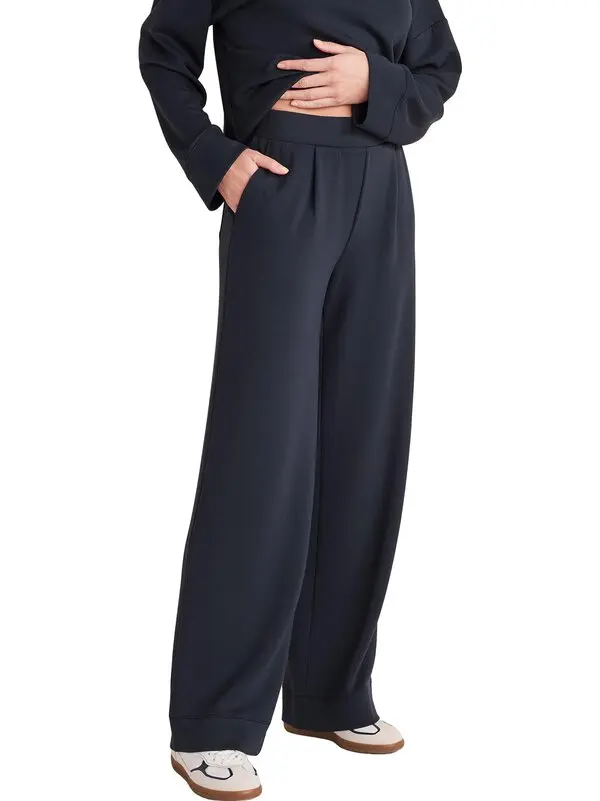 HAVEN WELL WITHIN Soft Knit Wide Leg Pleated Pants - Nightfall