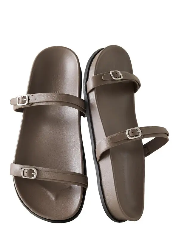 HAVEN WELL WITHIN Leather Double Strap Buckle Sandals - Slate Brown